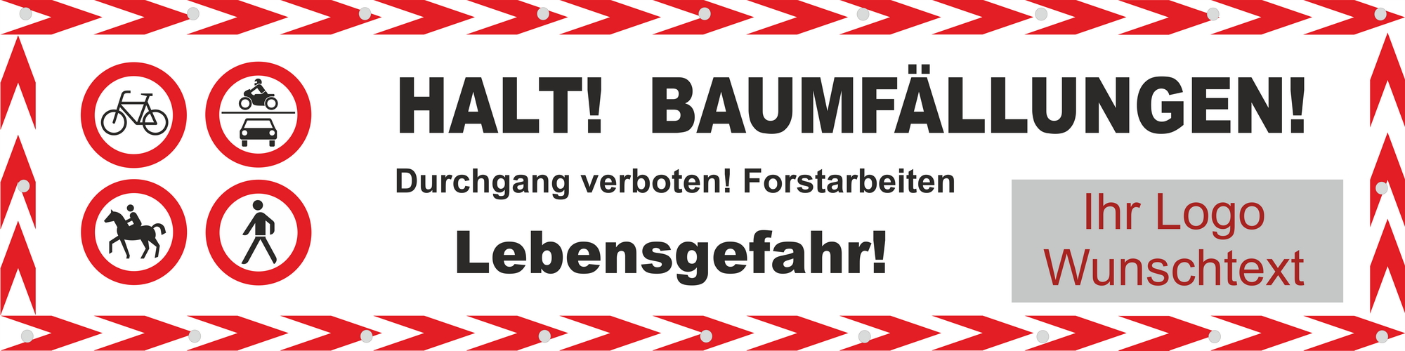 Forst Absperrbanner Stop Baumfällarbeiten Hinweisschild