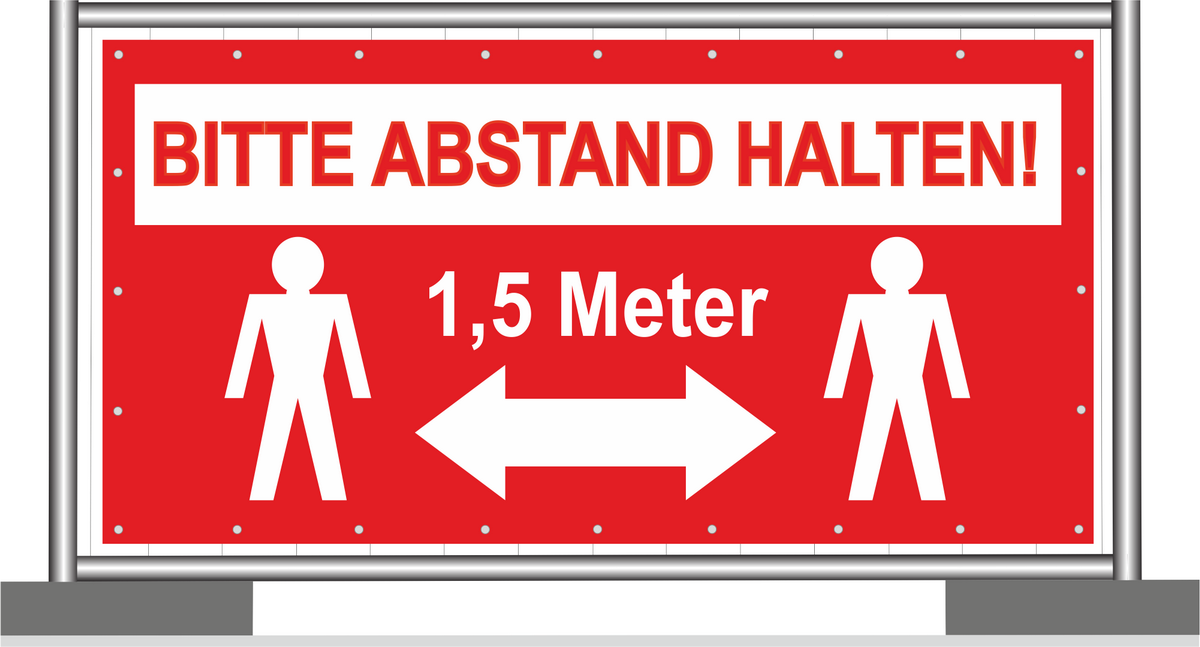 Infobanner Bitte 1,5m Abstand halten, Hinweisbanner Abstand halten
